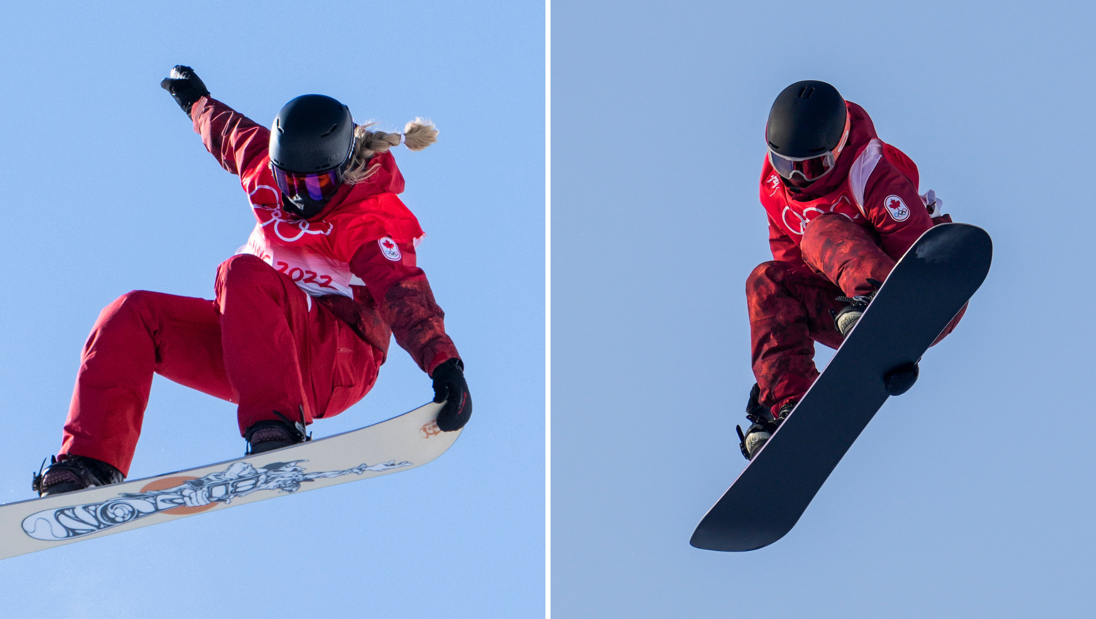 Snowboarders Brooke D’Hondt and Elizabeth Hosking celebrate the little ...